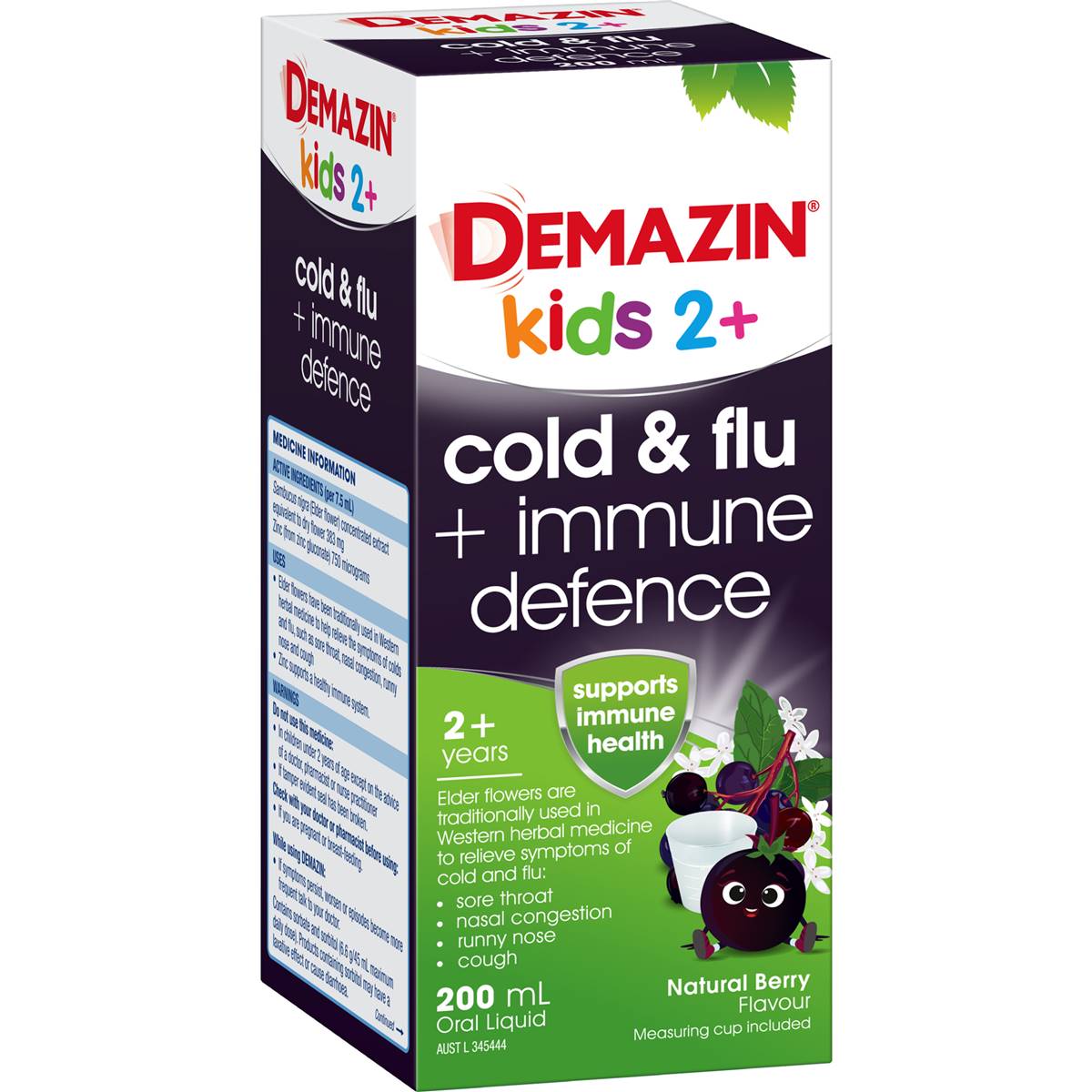 Demazin Kids 2+ Cold & Flu + Immune Defence Oral Liquid 200ml | Woolworths