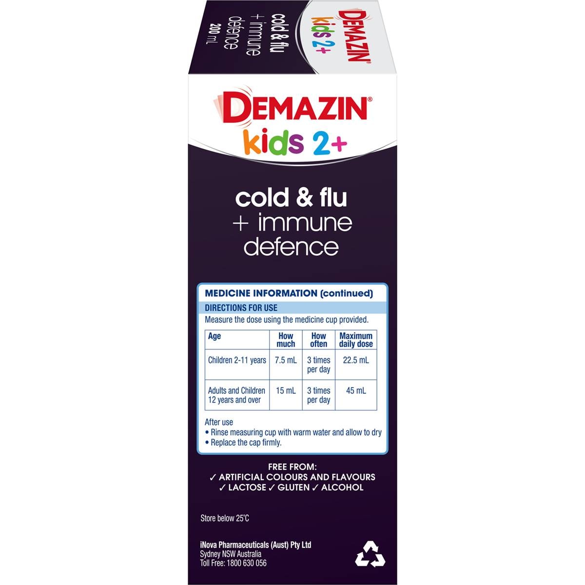 Demazin Kids 2+ Cold & Flu + Immune Defence Oral Liquid 200ml | Woolworths