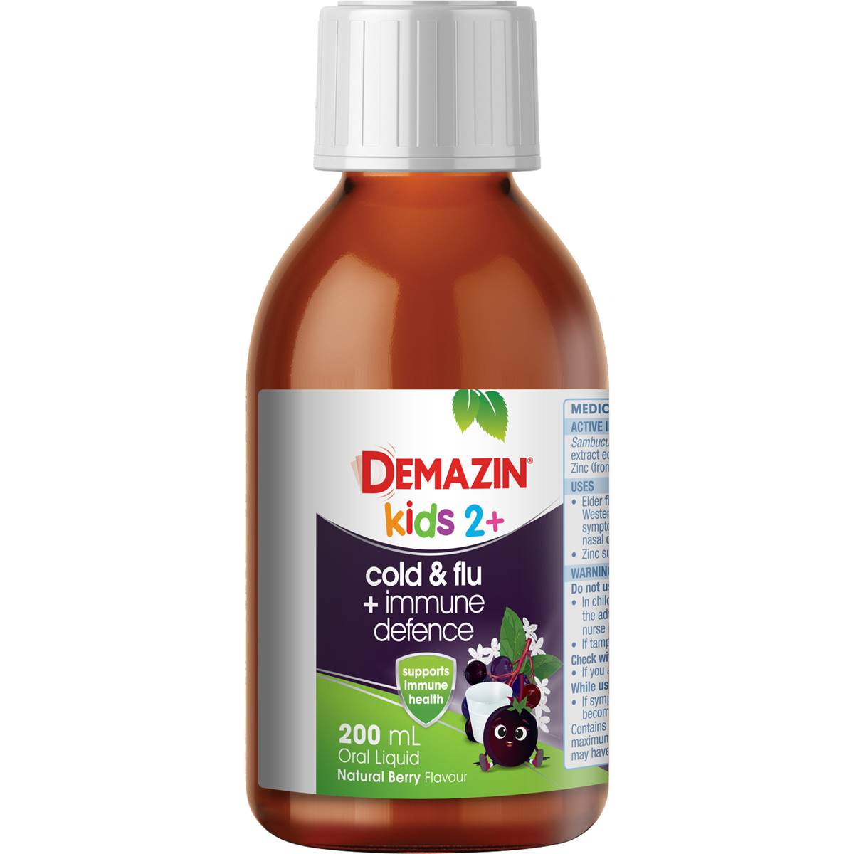 Demazin Kids 2+ Cold & Flu + Immune Defence Oral Liquid 200ml | Woolworths