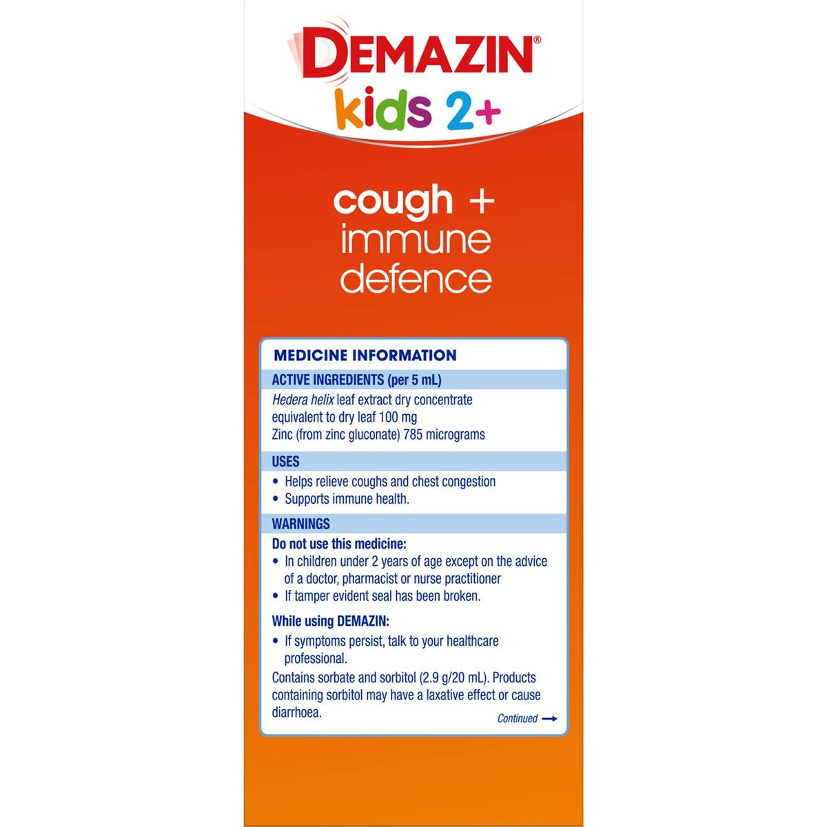 Demazin Kids 2+ Cough + Immune Defence Oral Liquid 200ml | Woolworths