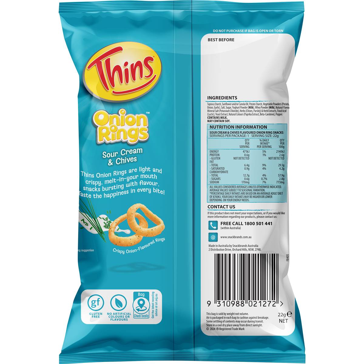 Thins Onion Rings Sour Cream & Chives 22g | Woolworths