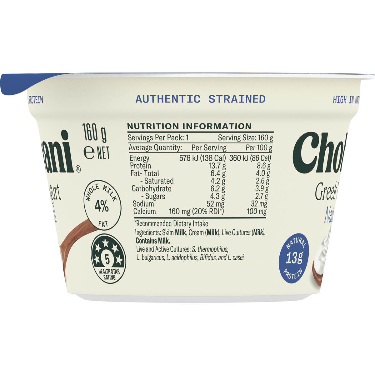 Chobani Greek Yogurt Natural 160g | Woolworths