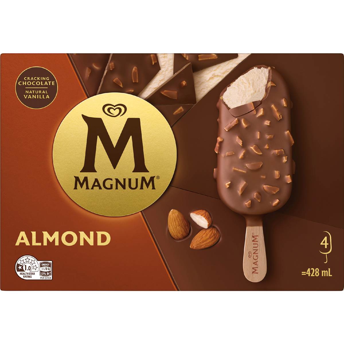 Magnum Ice Cream Sticks Almond 107ml X 4 Pack | Woolworths