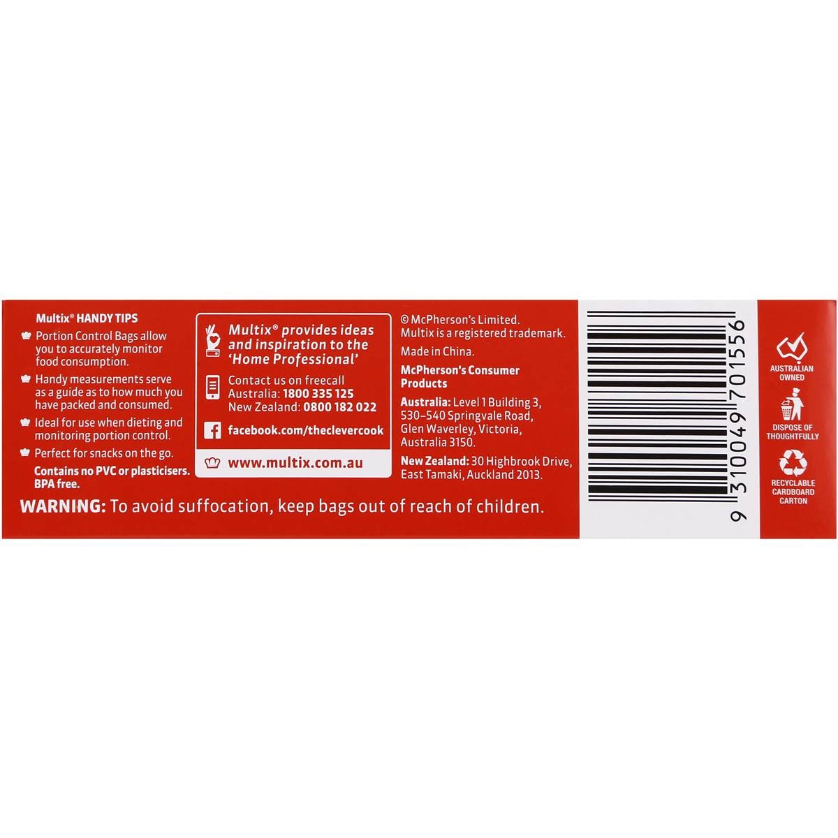 Multix Resealable Portion Control Snack Bags 60 Pack | Woolworths