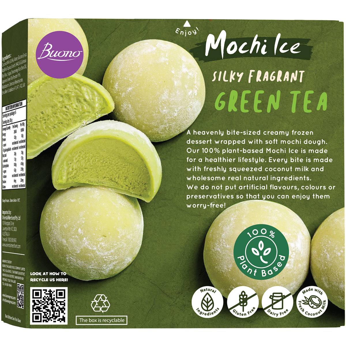Buono Non Dairy Mochi Green Tea 156g | Woolworths