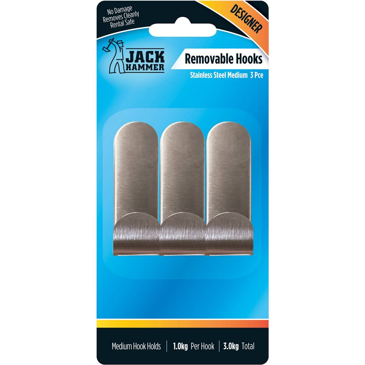 Jack Hammer Stainless Steel Removable Hooks 3 Pack | Woolworths