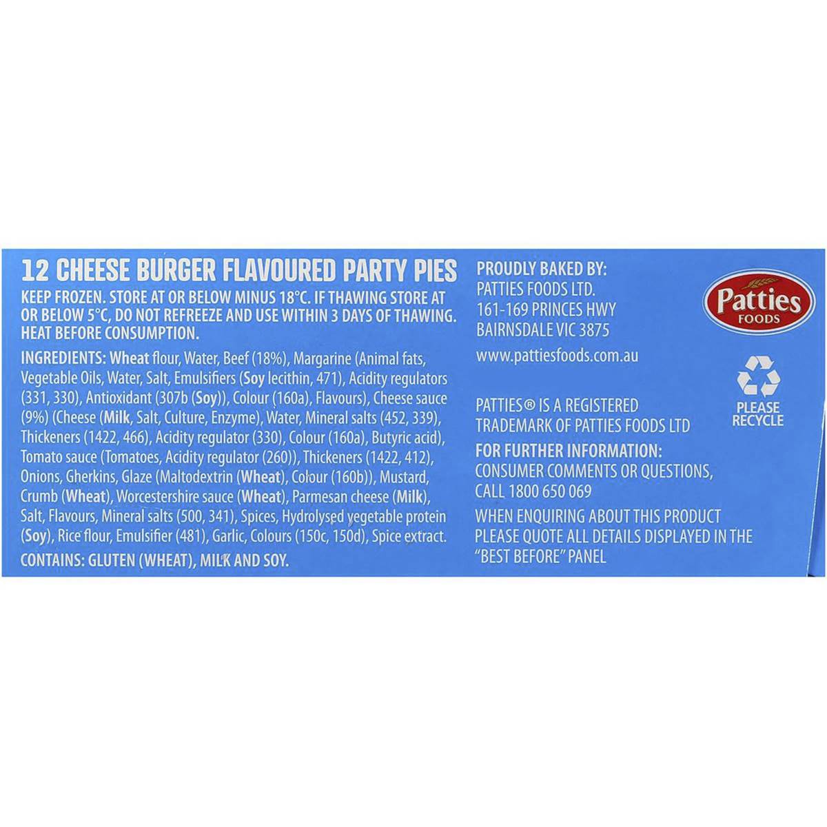 Patties Party Pies Cheese Burger 560g | Woolworths