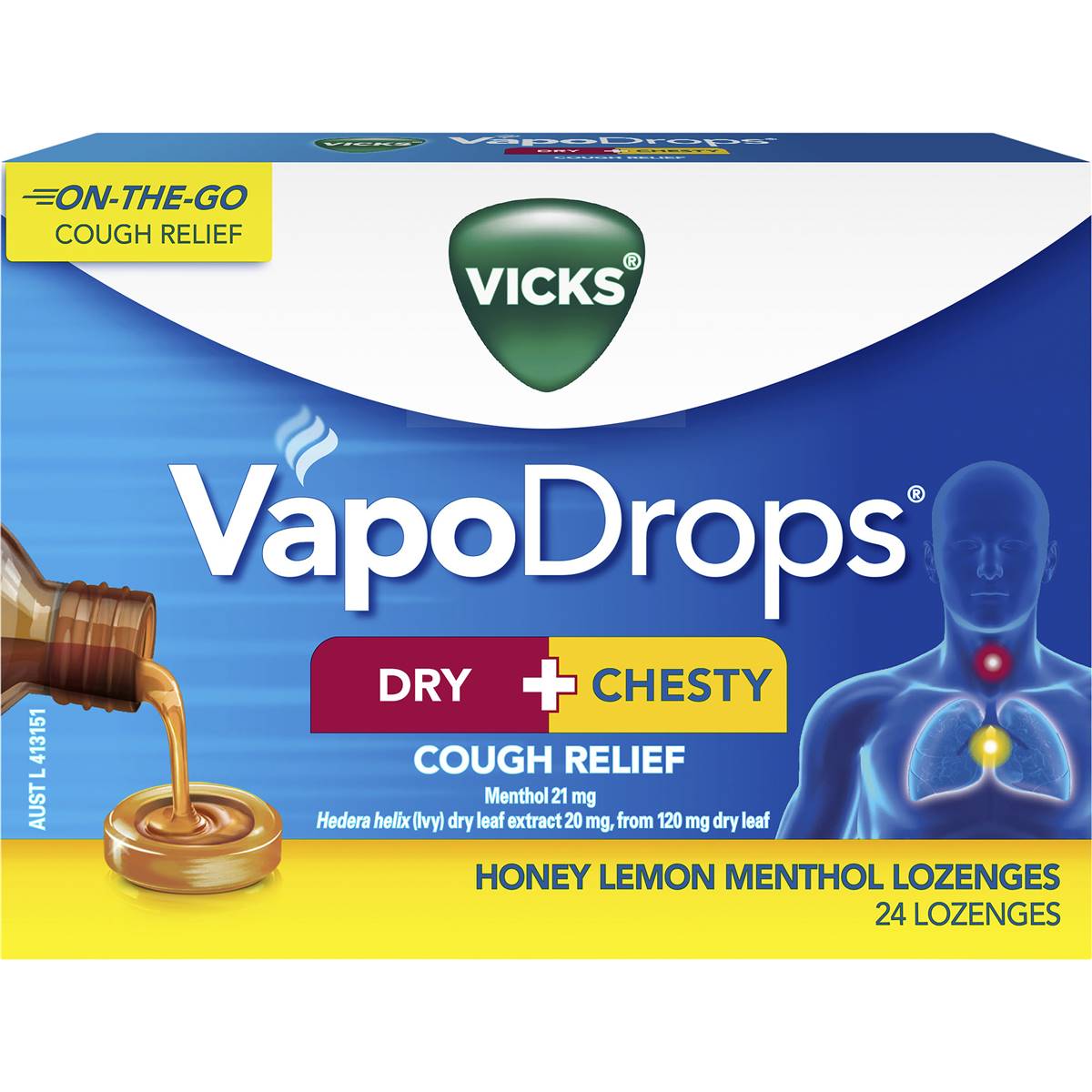Vicks Dry + Chesty Honey Lemon Menthol Lozenges 24 Pack | Woolworths