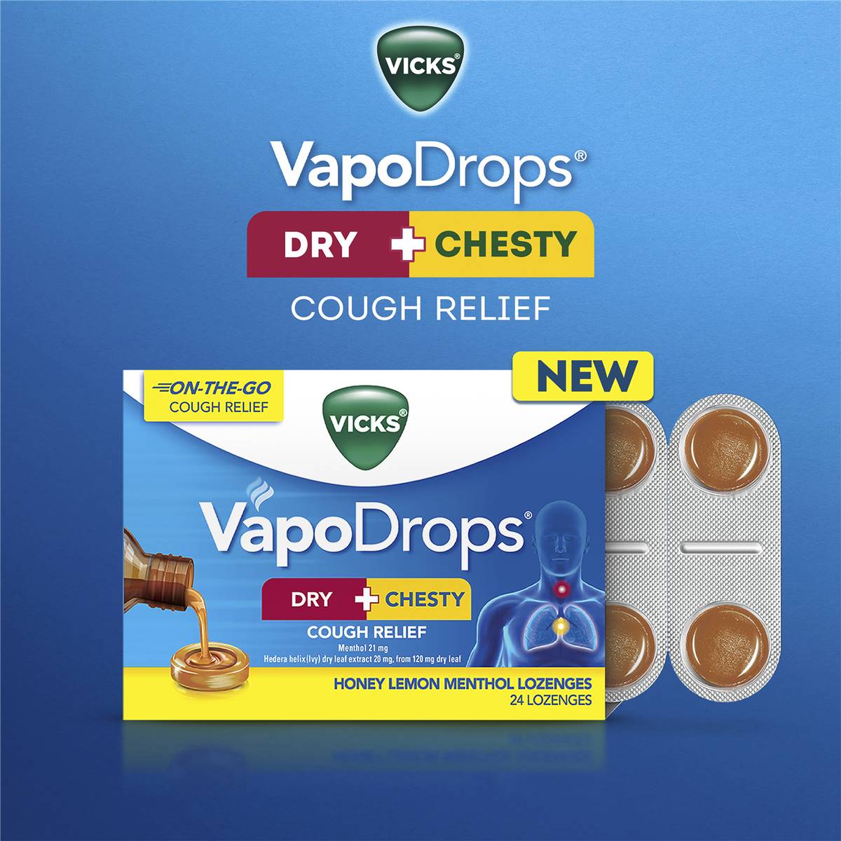 Vicks Dry + Chesty Honey Lemon Menthol Lozenges 24 Pack | Woolworths