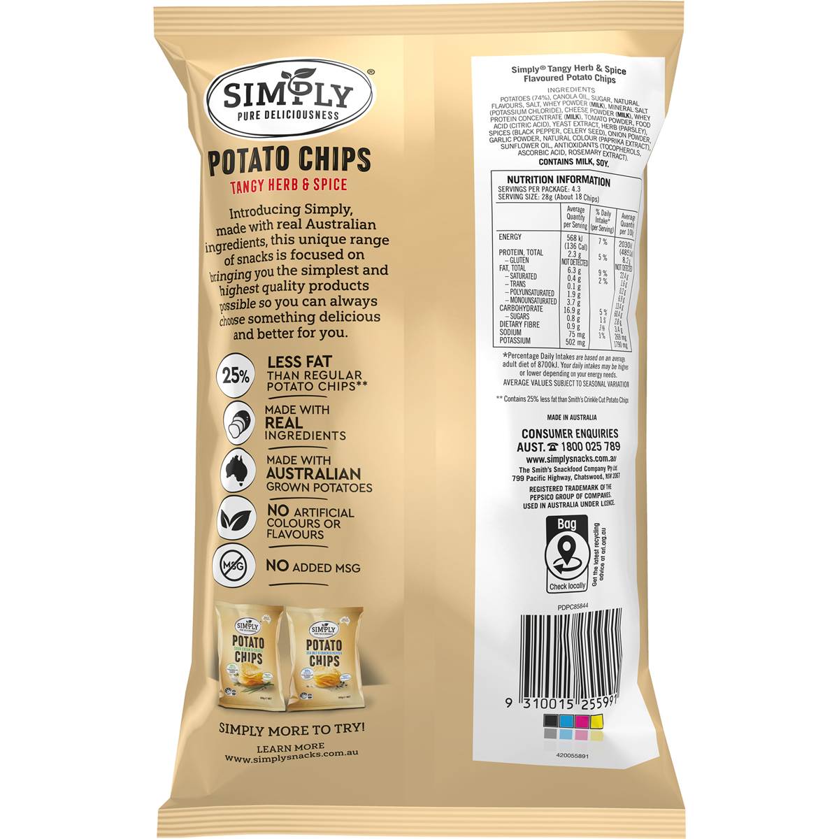 Simply Potato Chips Tangy Herb & Spice 120g | Woolworths