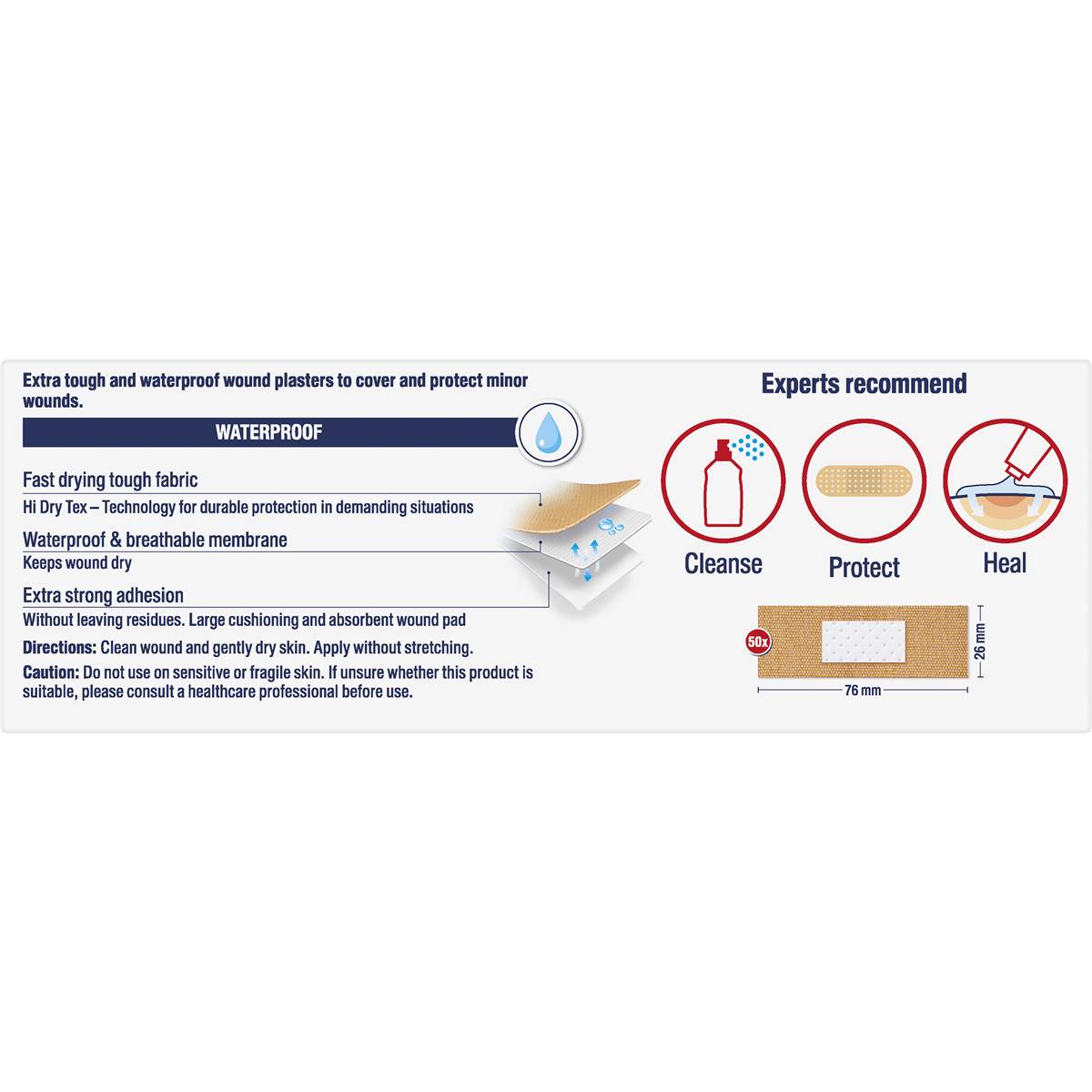 Elastoplast Extra Tough Waterproof Heavy Fabric Plasters 50 Pack ...