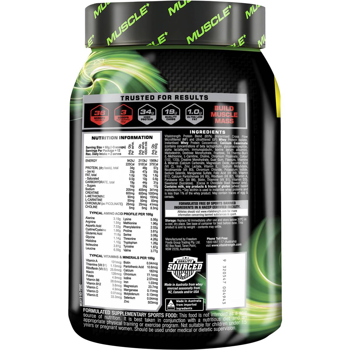 Vital Strength Muscle Plus Protein Powder Vanilla 720g | Woolworths