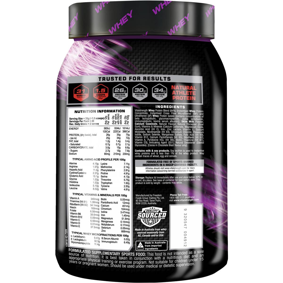 Vital Strength Lean Whey High Protein Powder Vanilla 720g | Woolworths