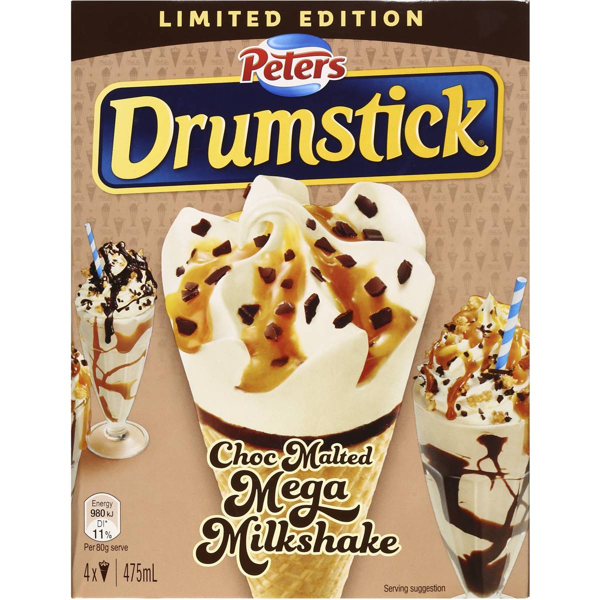Peters Drumstick Ice Cream Chocolate Mega Milkshake 4pk 476ml | Woolworths