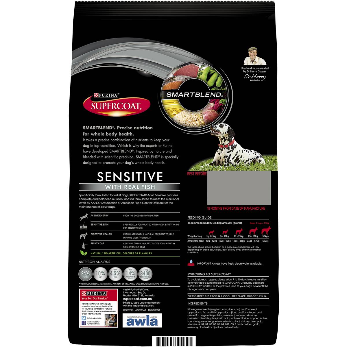 Supercoat Adult Sensitive Fish Dry Dog Food 3kg | Woolworths
