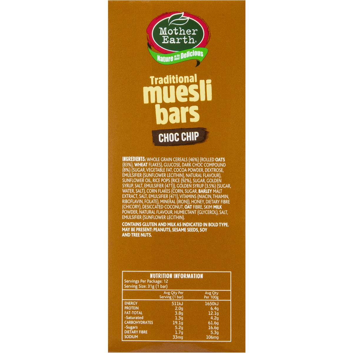 Mother Earth Choc Chip Muesli Bars 12 Pack | Woolworths
