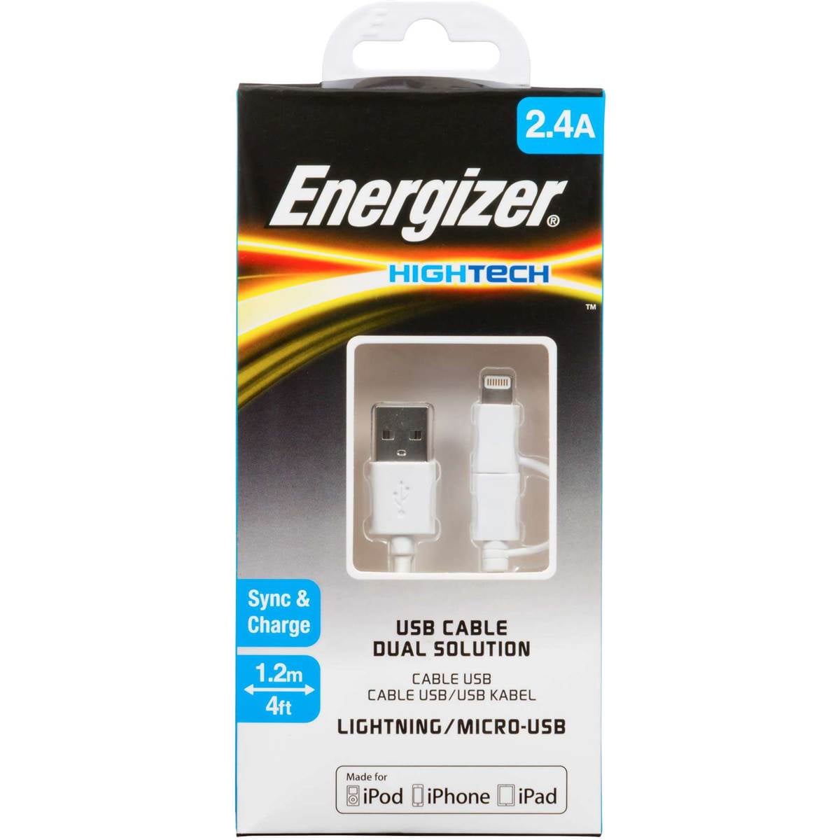 Energizer Duo Lightning-micro Usb Cable 1.2m each | Woolworths
