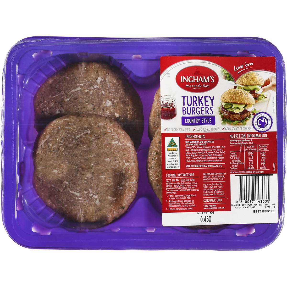 Ingham's Country Turkey Burgers 450g | Woolworths