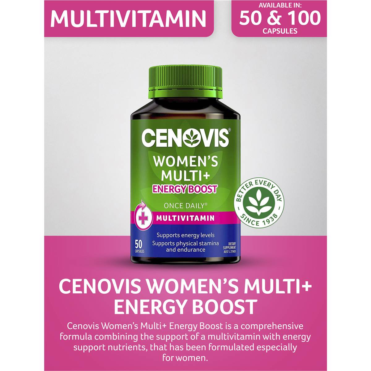 Cenovis Once Daily Women's Multi Energy Boost 50 Pack | Woolworths