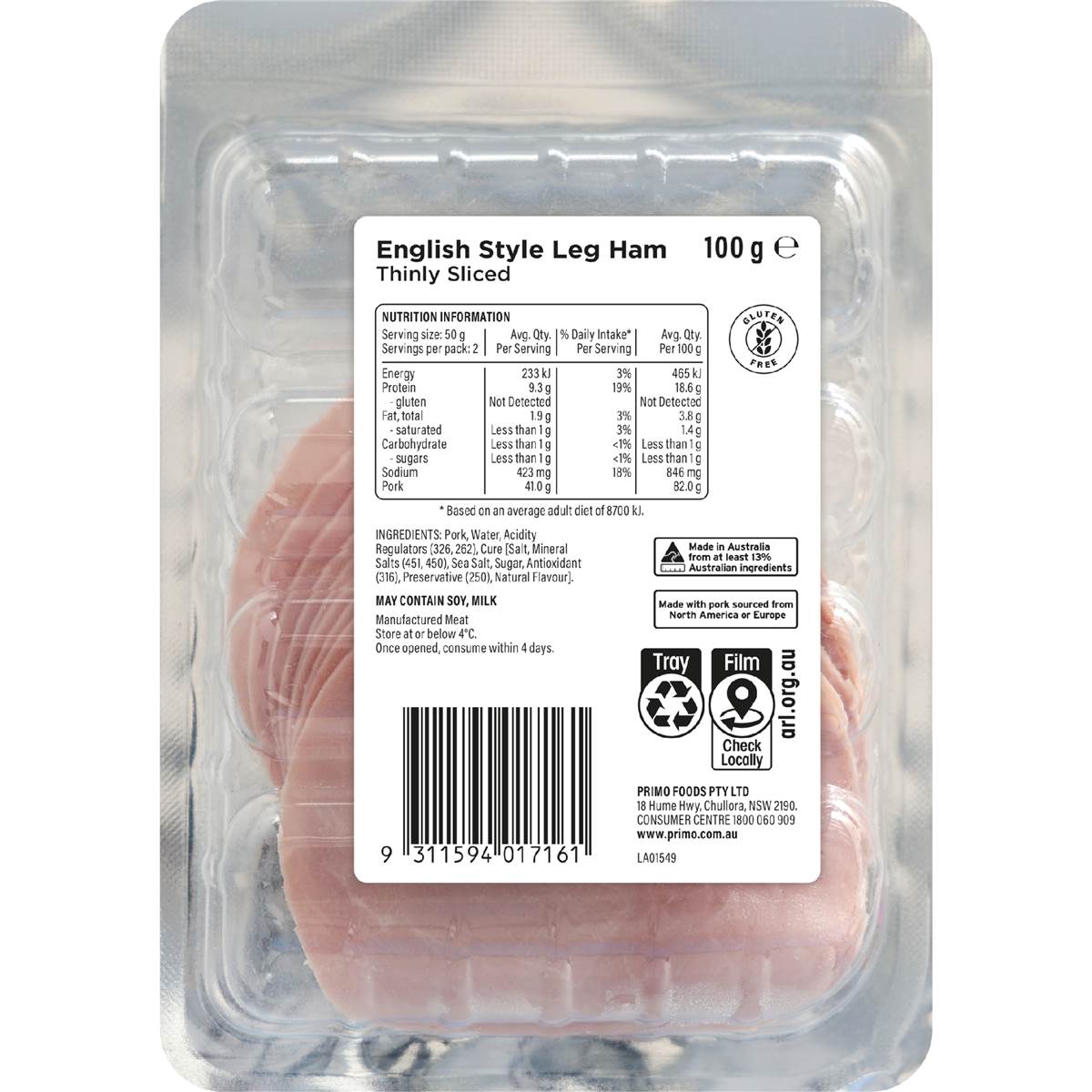 Primo English Ham 100g | Woolworths