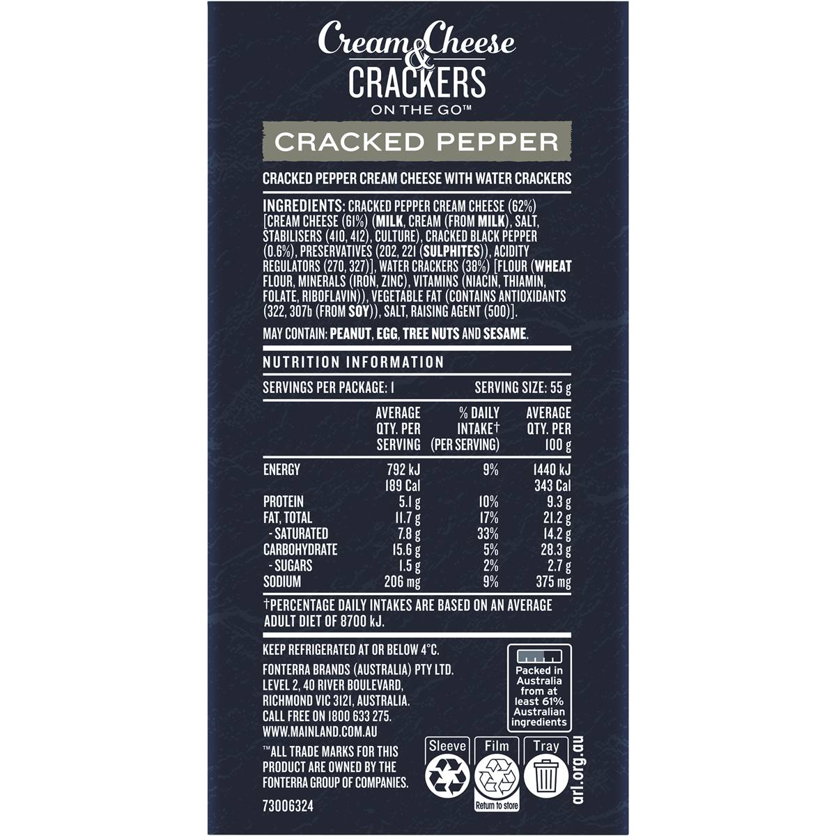 Mainland Cream Cheese & Cracked Pepper Crackers On The Go 55g | Woolworths