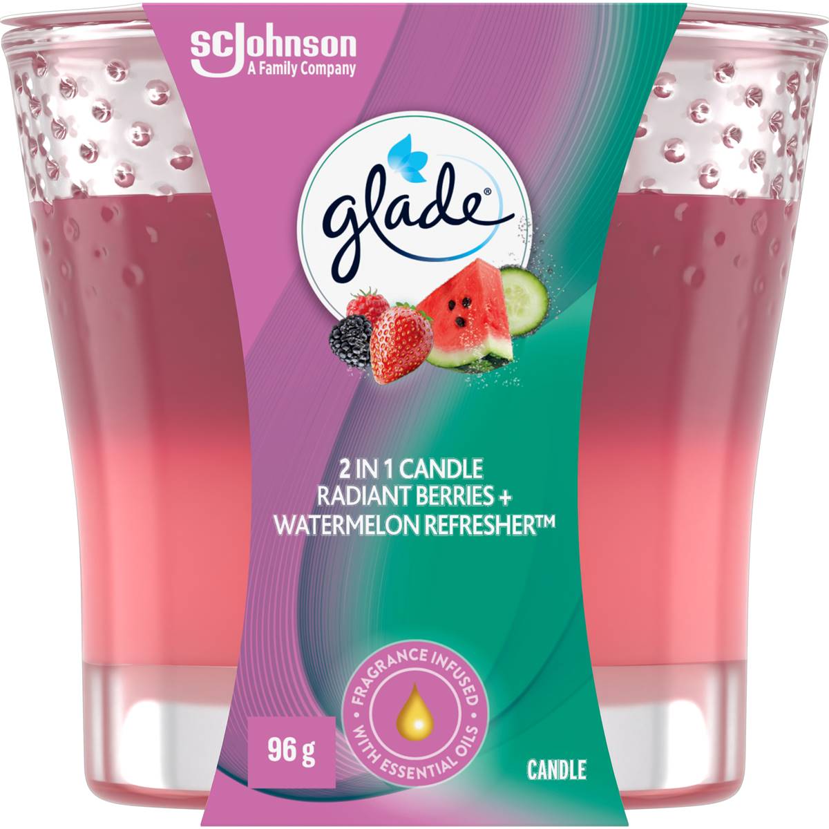 Glade 2 In 1 Candle Radiant Berries Watermelon Refresher 96g | Woolworths