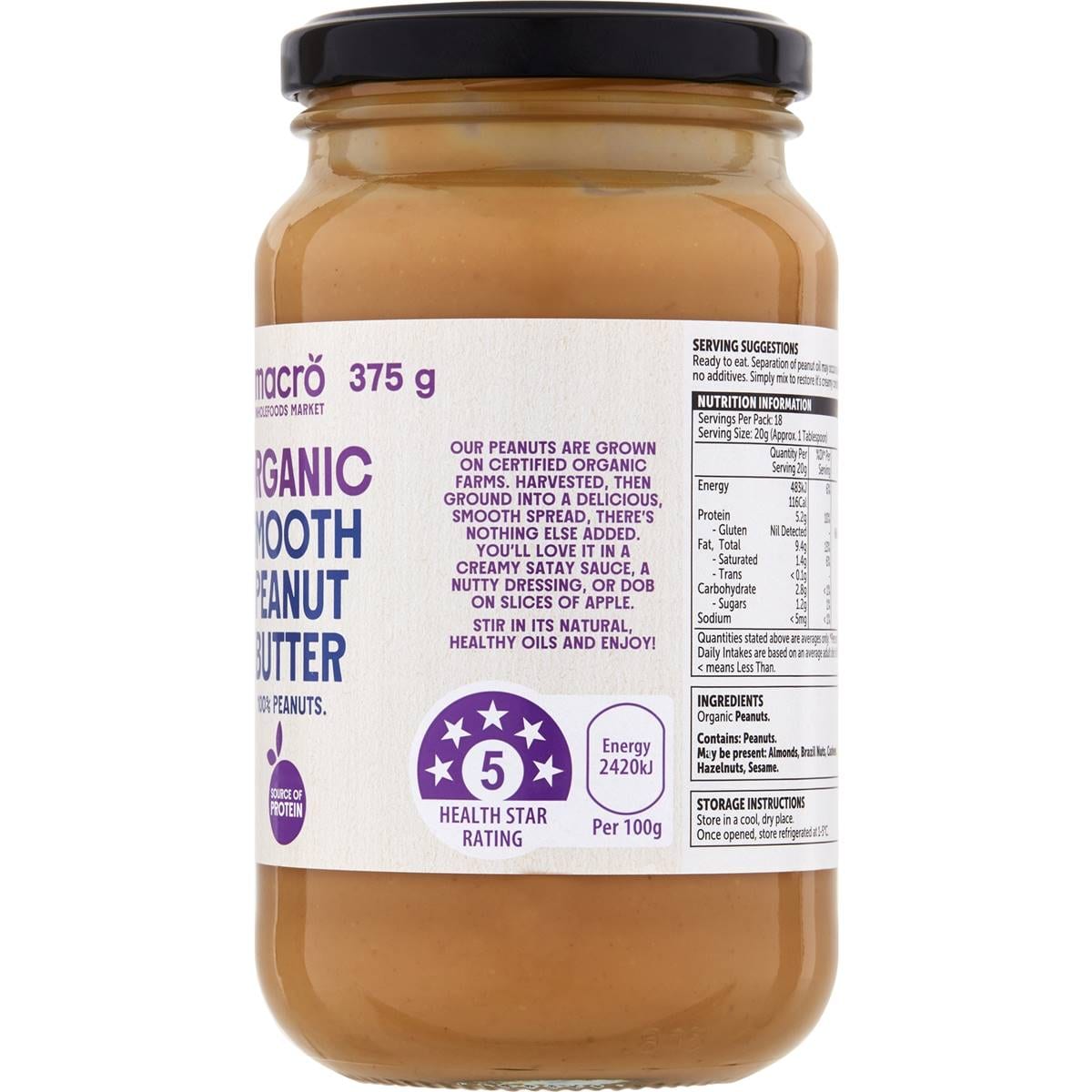 Macro Organic Smooth Peanut Butter 375g | Woolworths
