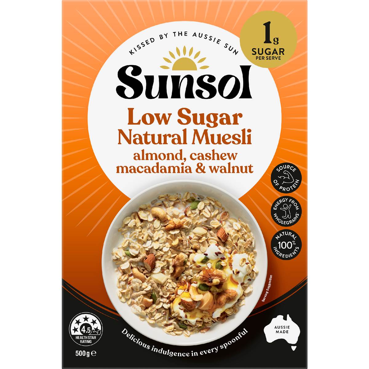 Sunsol Natural Muesli Almond Cashew Macadamia & Walnut 500g | Woolworths