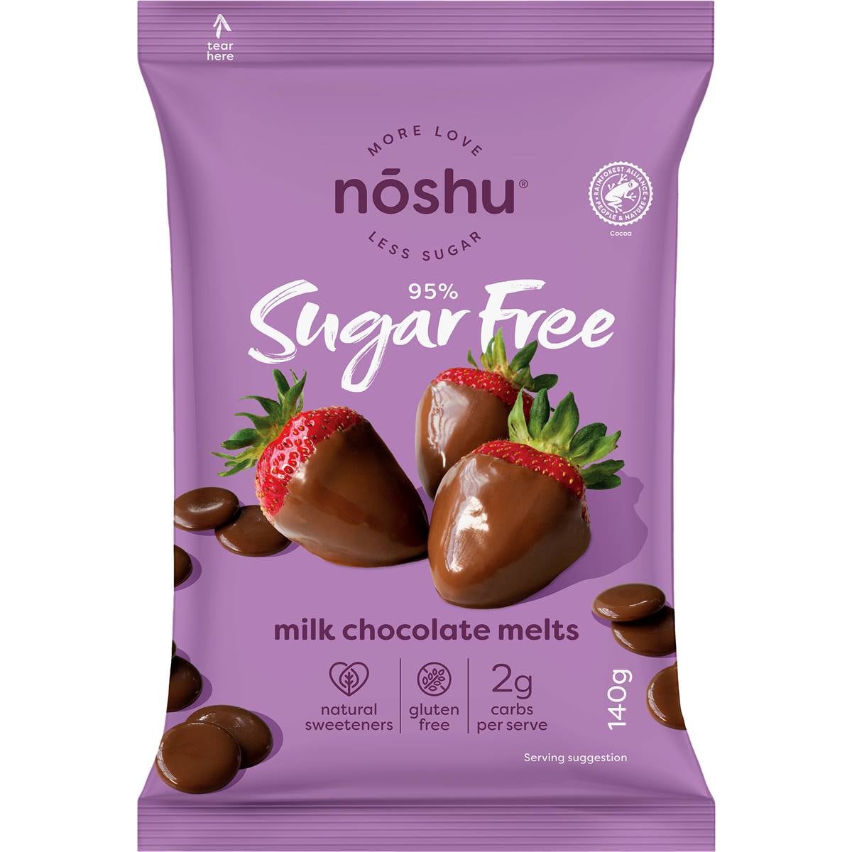 Noshu 95% Sugar Free Milk Chocolate Melts 140g | Woolworths