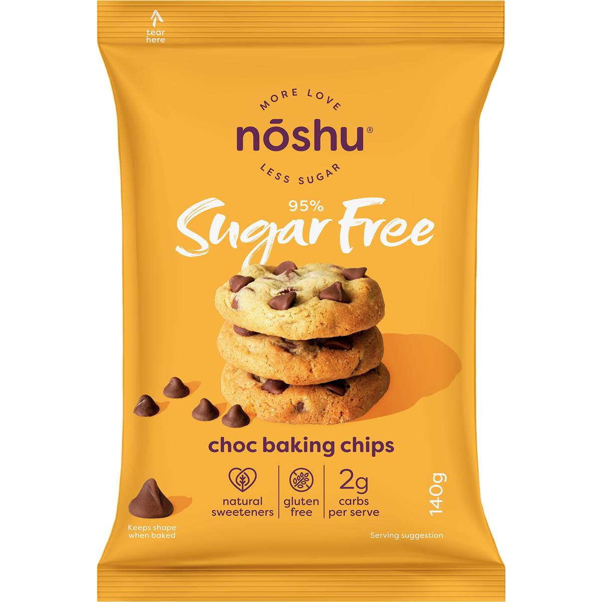 Noshu 95% Sugar Free Choc Baking Chips 140g | Woolworths