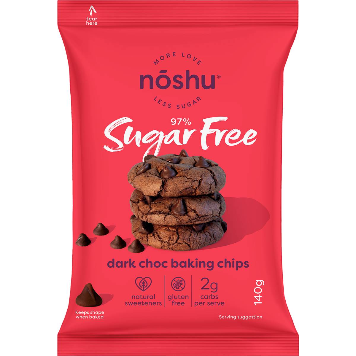 Noshu 97% Sugar Free Dark Choc Baking Chips 140g | Woolworths