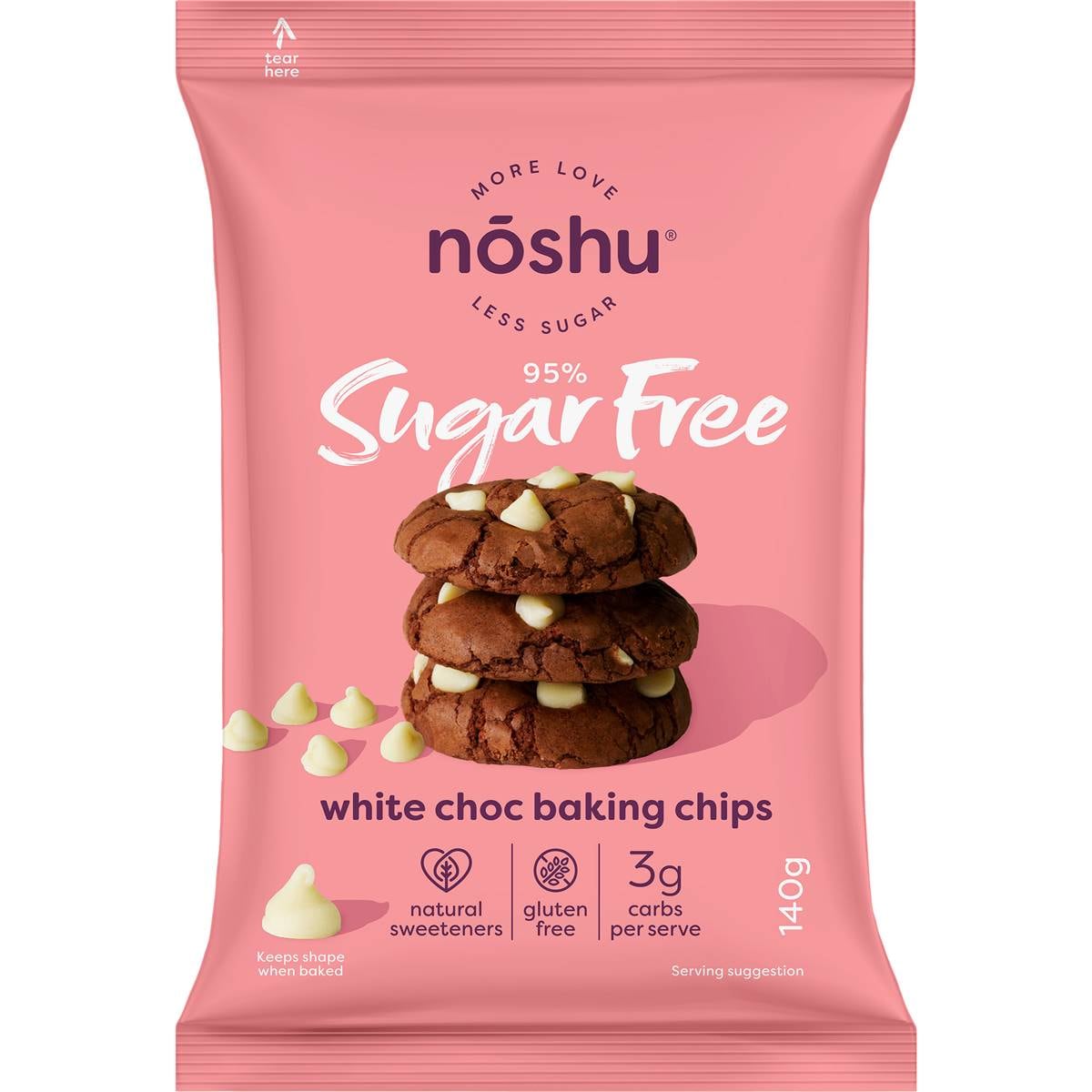 Noshu Sugar Free White Choc Baking Chips 140g | Woolworths