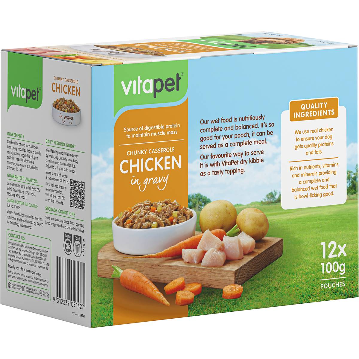 Vitapet Chunky Casserole With Chicken In Gravy Dog Food 100g X 12 Pack ...