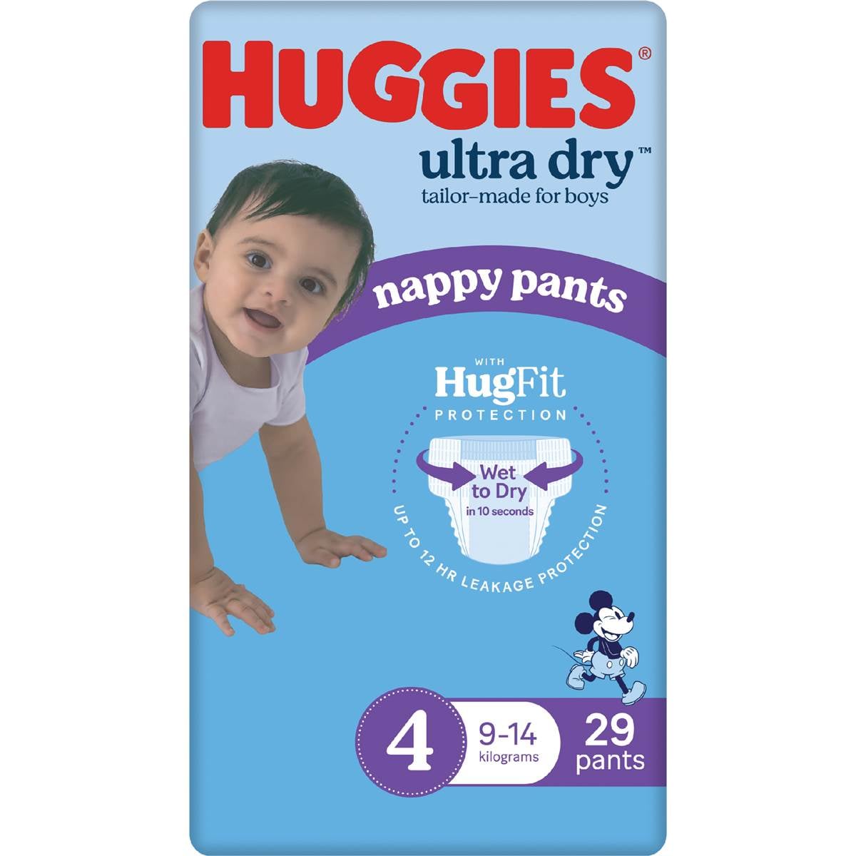 Huggies Ultra Dry Nappy Pants Boys Size 4 (9-14kg) 29 Pack | Woolworths