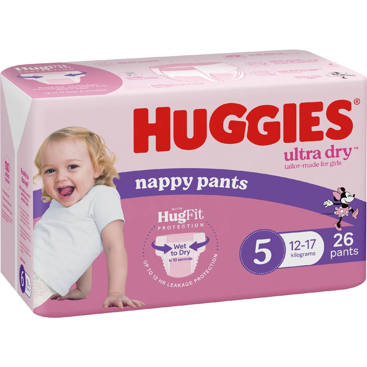 Huggies Ultra Dry Nappy Pants Girls Size 5 12 17kg 26 Pack Woolworths
