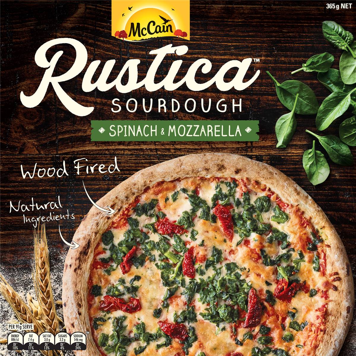 Mccain Spinach & Mozzarella Rustica Pizza 365g | Woolworths