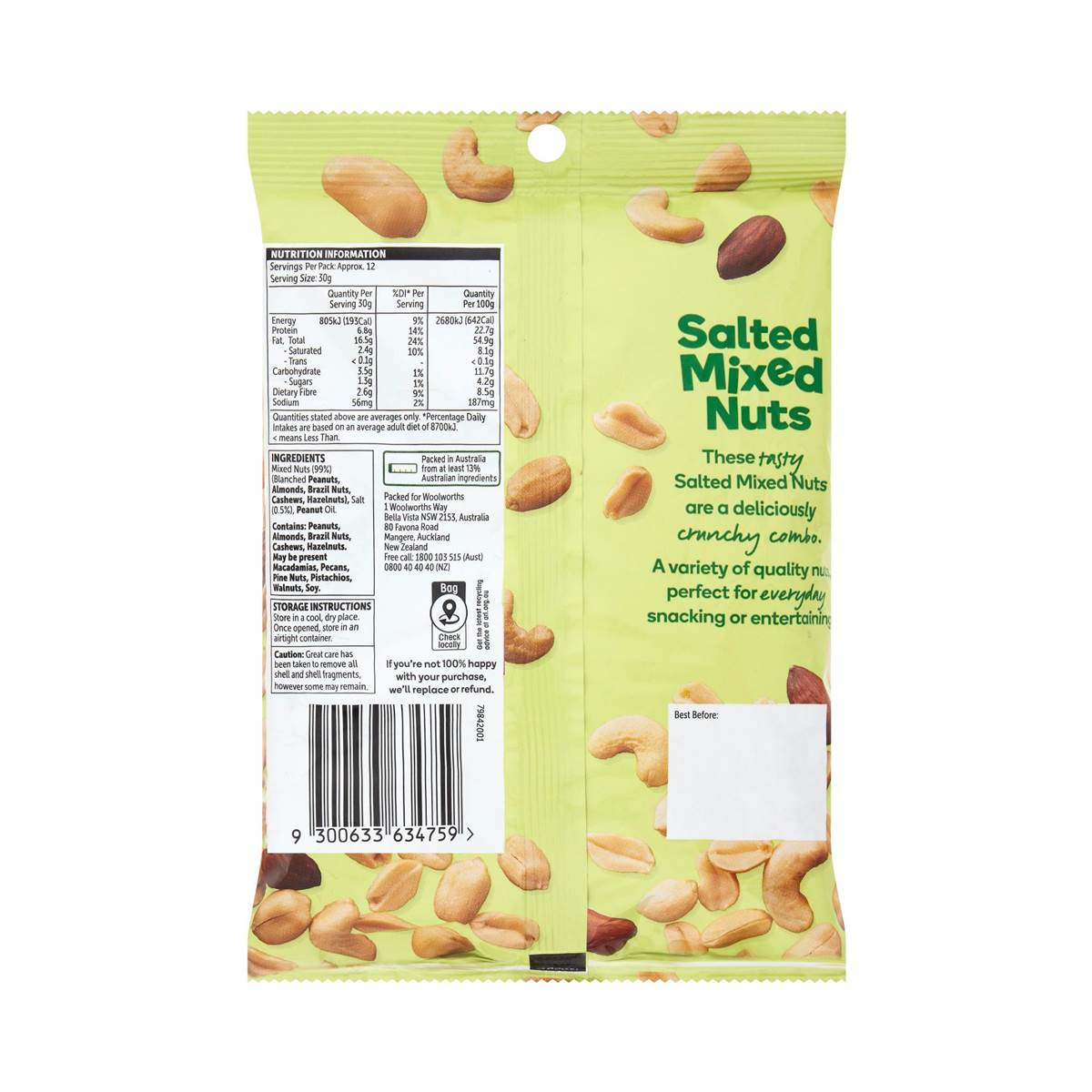 Woolworths Salted Mixed Nut 375g | Woolworths