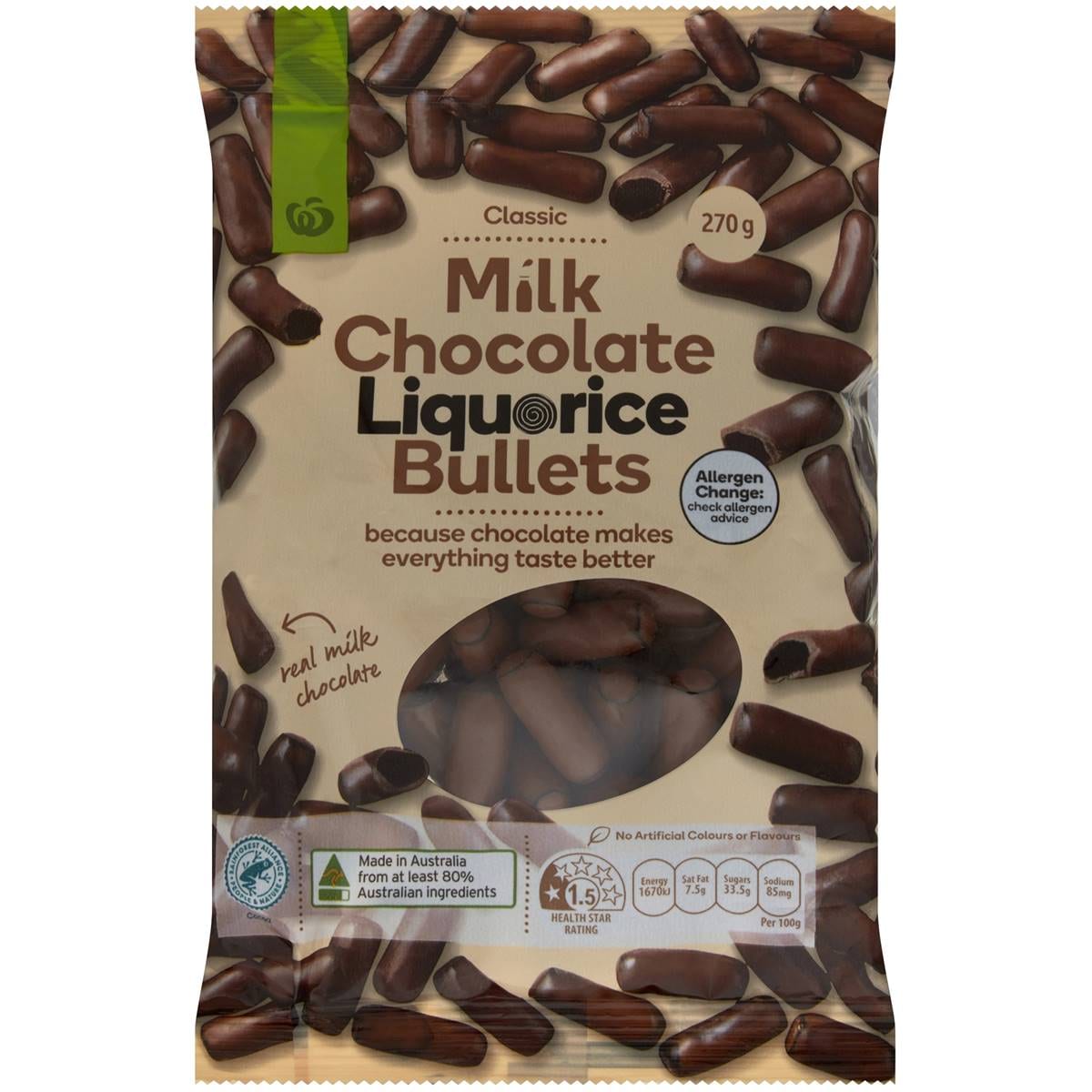 Woolworths Milk Chocolate Liquorice Bullets 270g | Woolworths