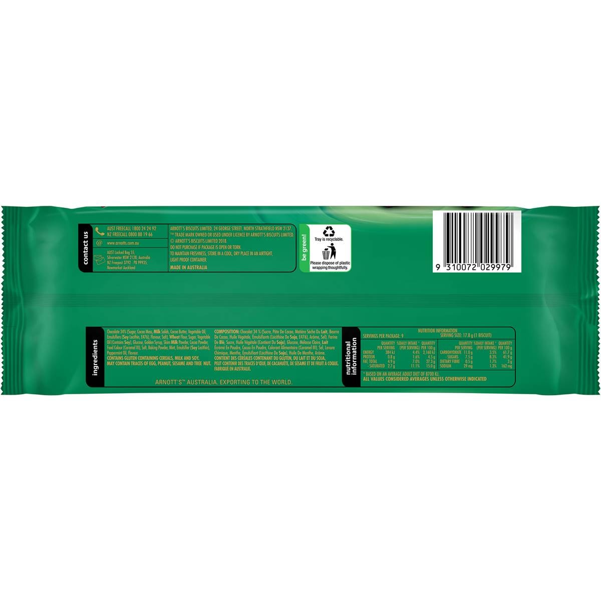 Arnott's Tim Tam Chocolate Biscuits Choc Mint 160g | Woolworths
