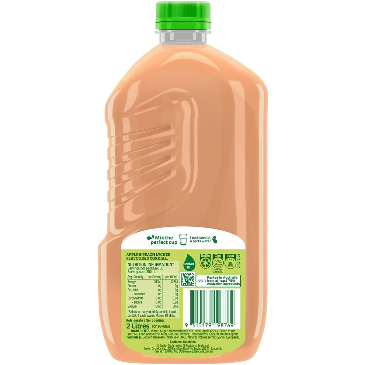 Golden Circle Cordials Apple Peach & Lychee Cordial 2l | Woolworths