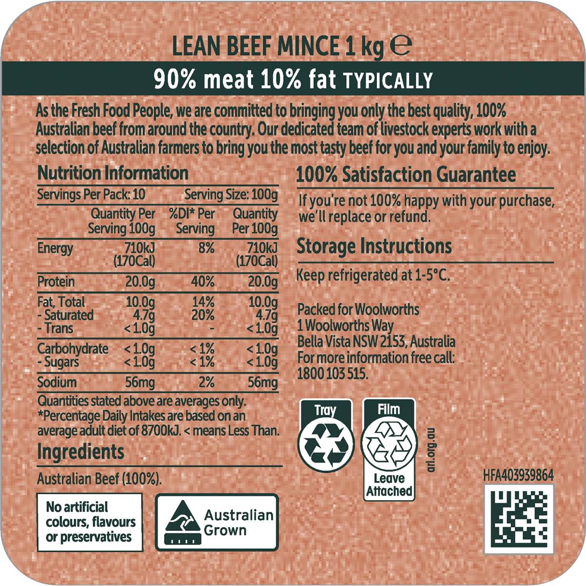 Woolworths Lean Beef Mince 1kg | Woolworths