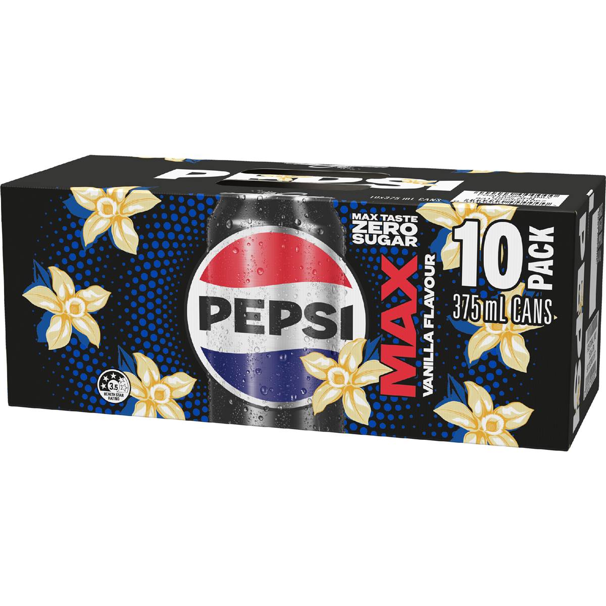 Pepsi Max No Sugar Vanilla Cola Soft Drink Cans Multipack 375ml X 10 ...