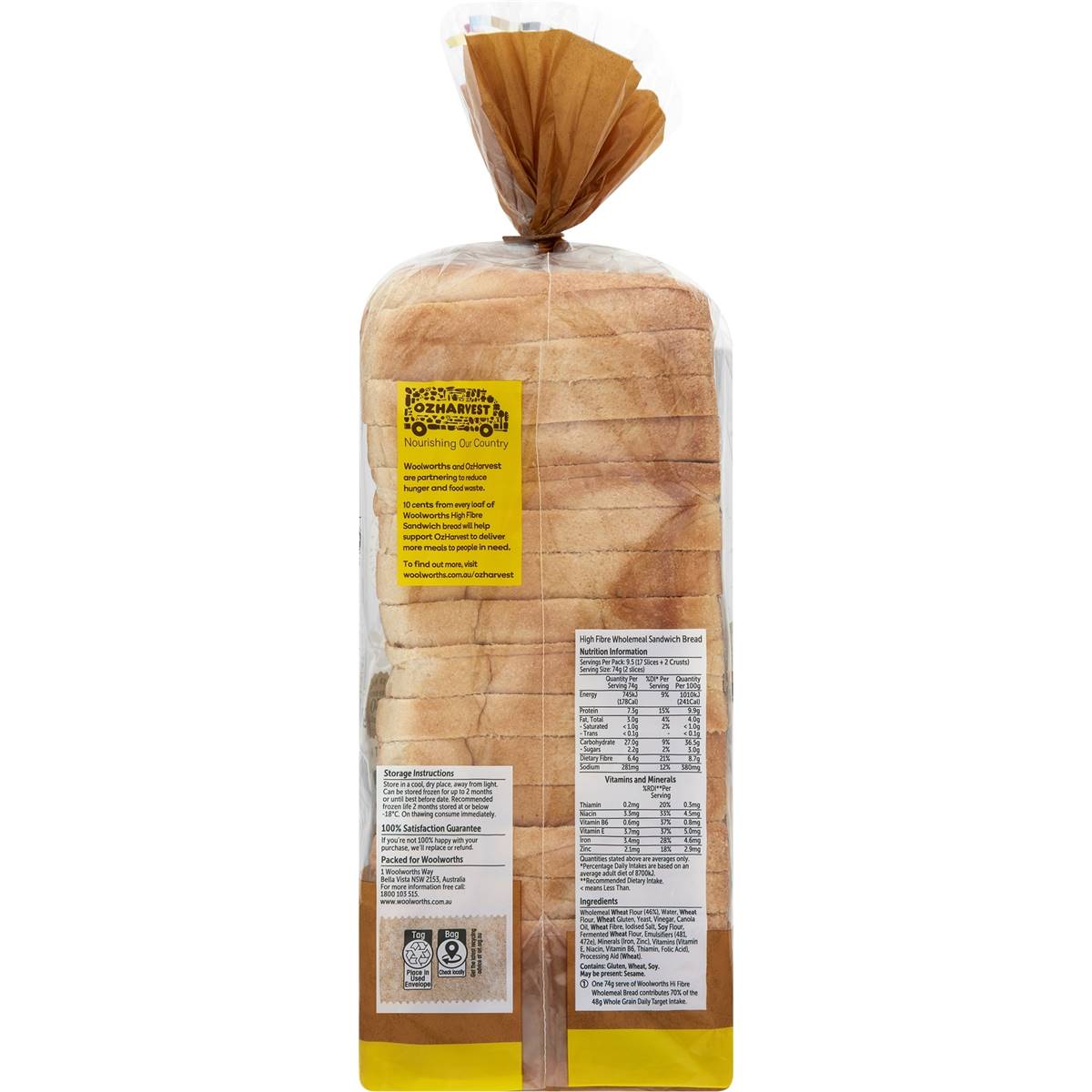 Woolworths Wholemeal Sandwich Hi-fibre Bread 700g | Woolworths