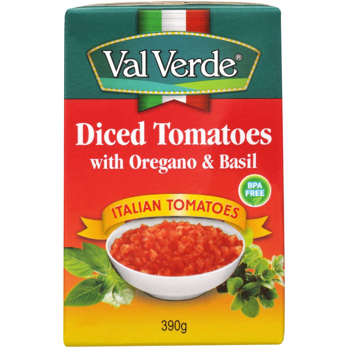 Val Verde Italian Diced Tomatoes With Oregano & Basil 390g | Woolworths