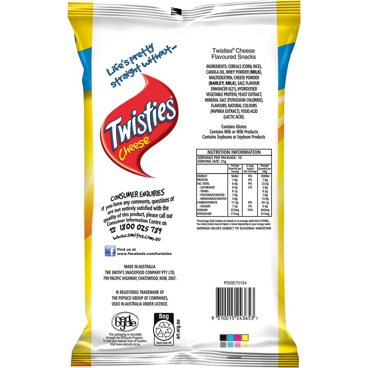 Twisties Cheese Snacks Party Size Bag 270g | Woolworths