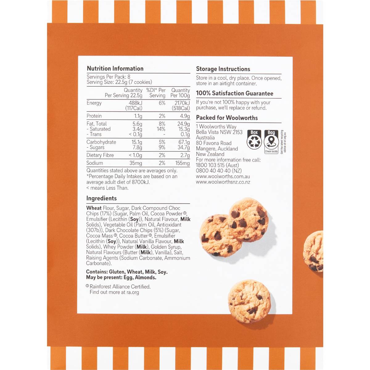 Woolworths Choc Chip Minis 8 Pack 180g | Woolworths