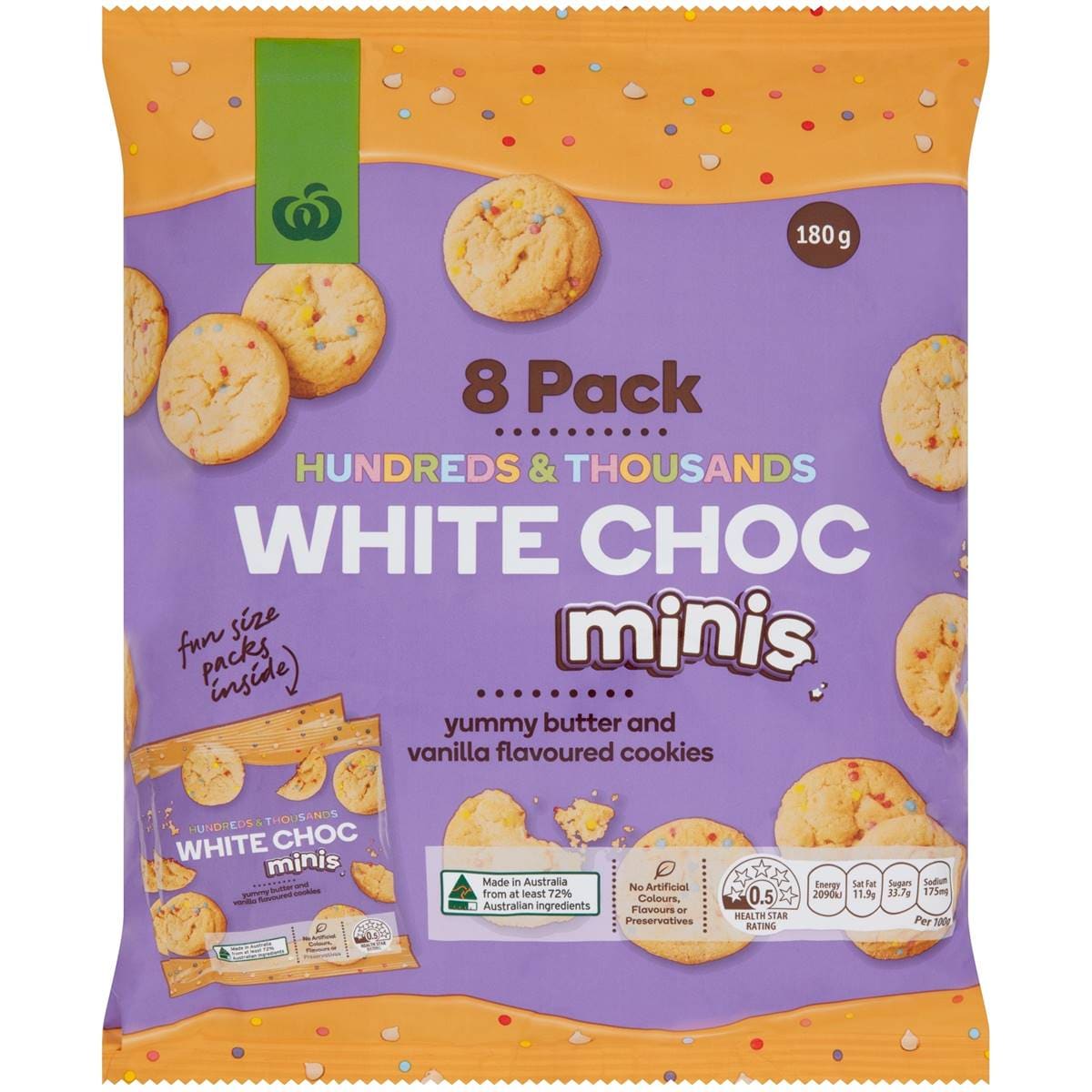 Woolworths Hundreds & Thousands White Choc Minis 8 Pack 180g | Woolworths