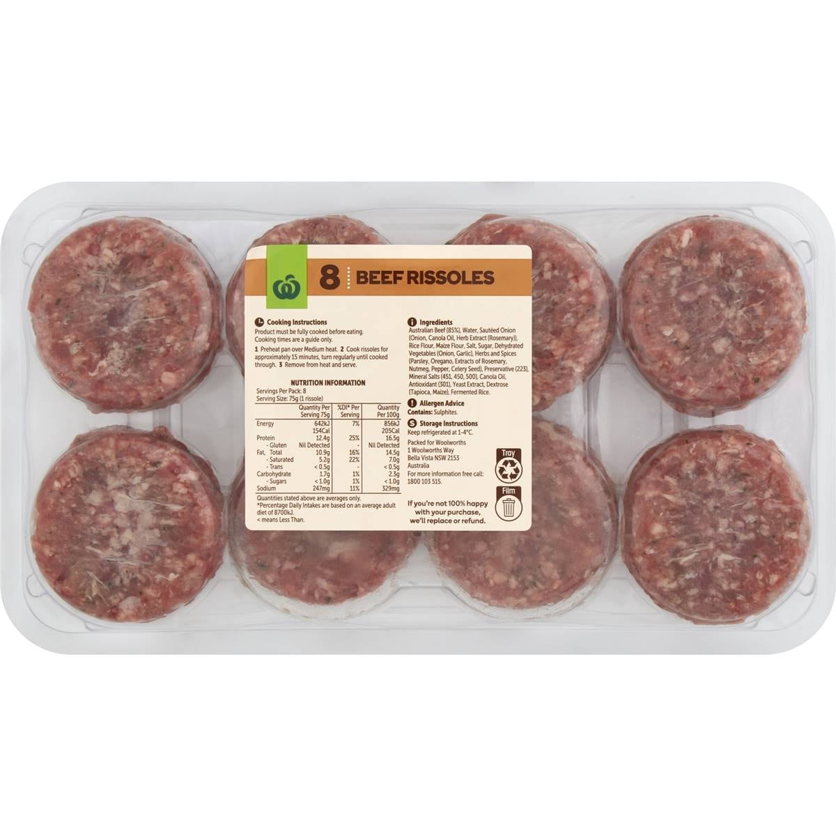 Woolworths Homestyle Beef Rissoles 8 Pack | Woolworths