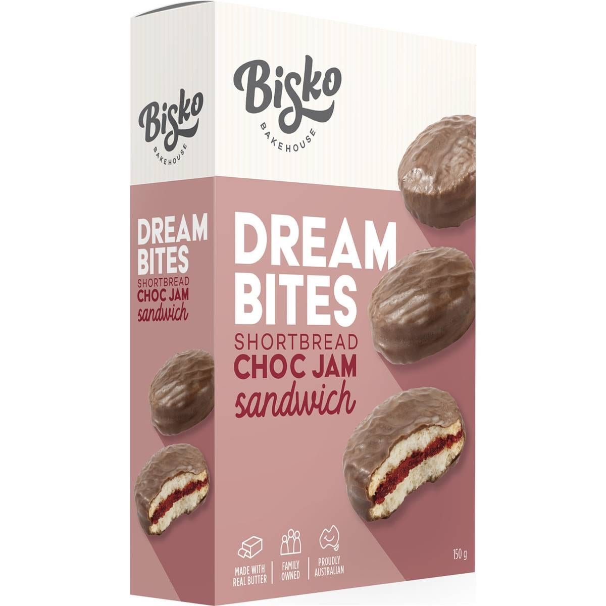 Bisko Bakehouse Dream Bites Shortbread Choc Jam Sandwich 150g | Woolworths