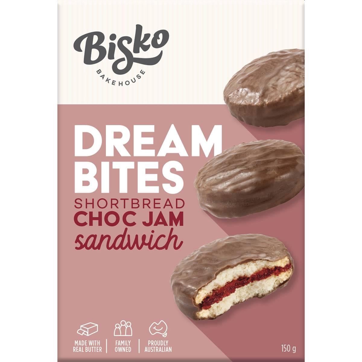 Bisko Bakehouse Dream Bites Shortbread Choc Jam Sandwich 150g | Woolworths